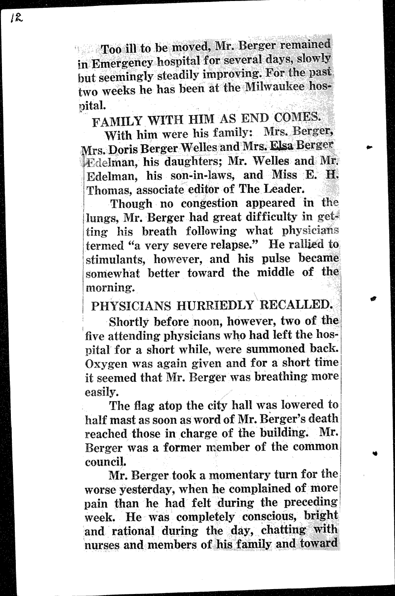 Sinks into coma following hemorrhage and desperate battle of physicians ...