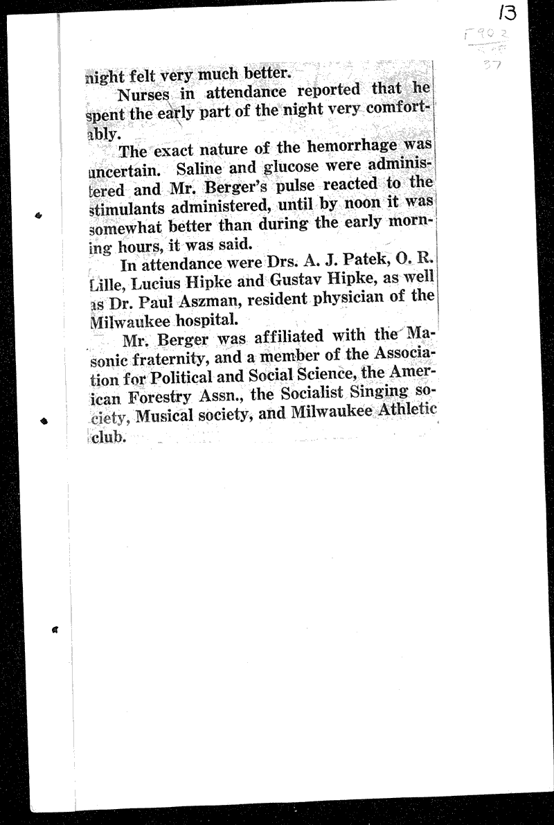 Sinks into coma following hemorrhage and desperate battle of physicians ...