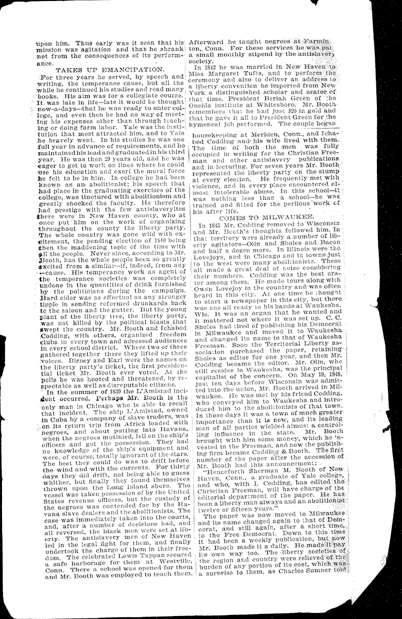 Sherman M. Booth's work | Newspaper Article/Clipping | Wisconsin ...