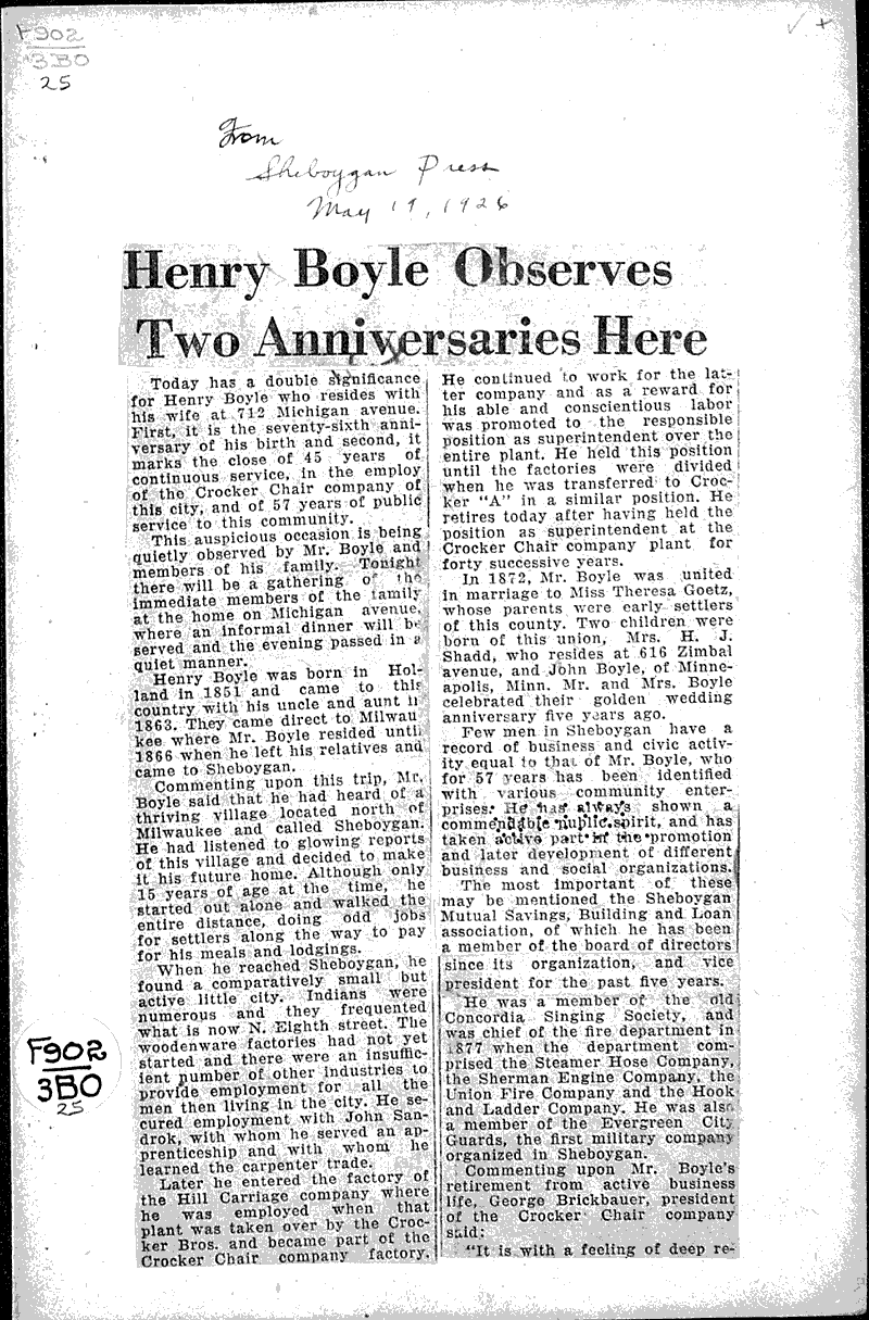 Henry Boyle observes two anniversaries here | Newspaper Article ...
