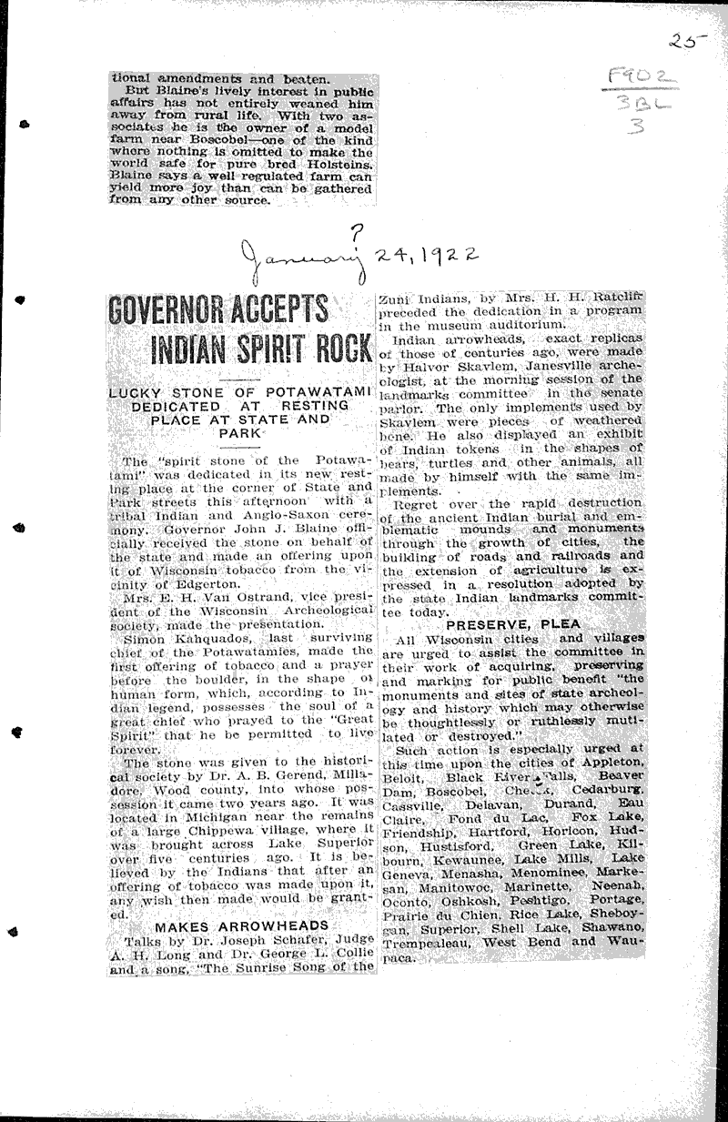 Governor accepts indian spirit rock | Newspaper Article/Clipping ...