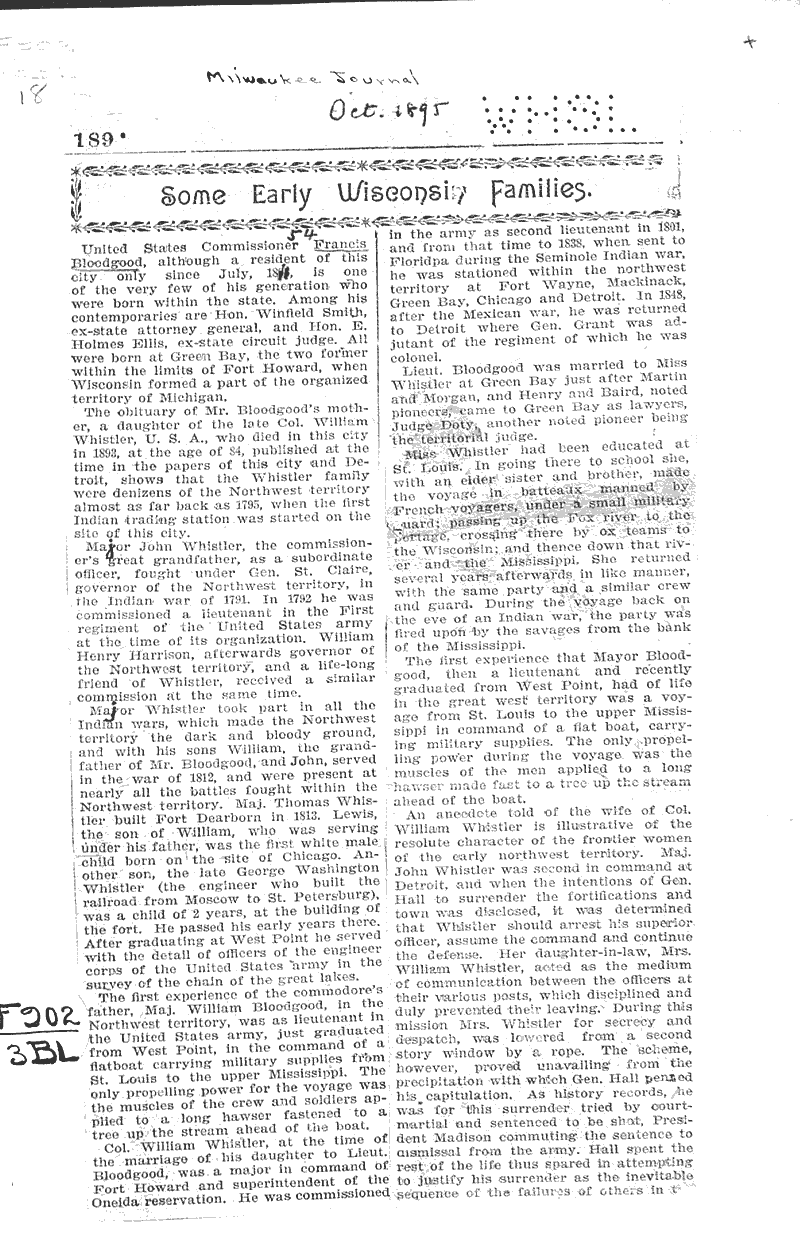 Some early Wisconsin families | Newspaper Article/Clipping | Wisconsin ...