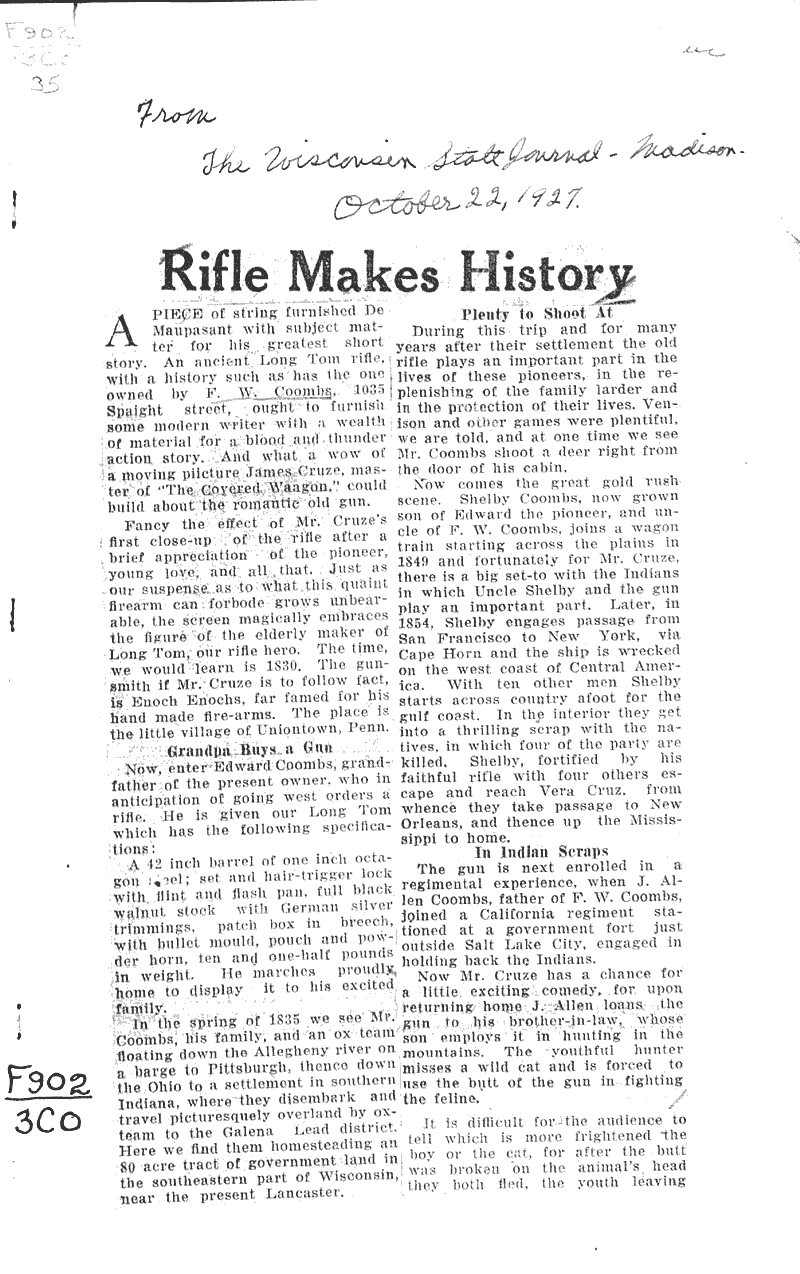 Rifle makes history | Newspaper Article/Clipping | Wisconsin Historical ...