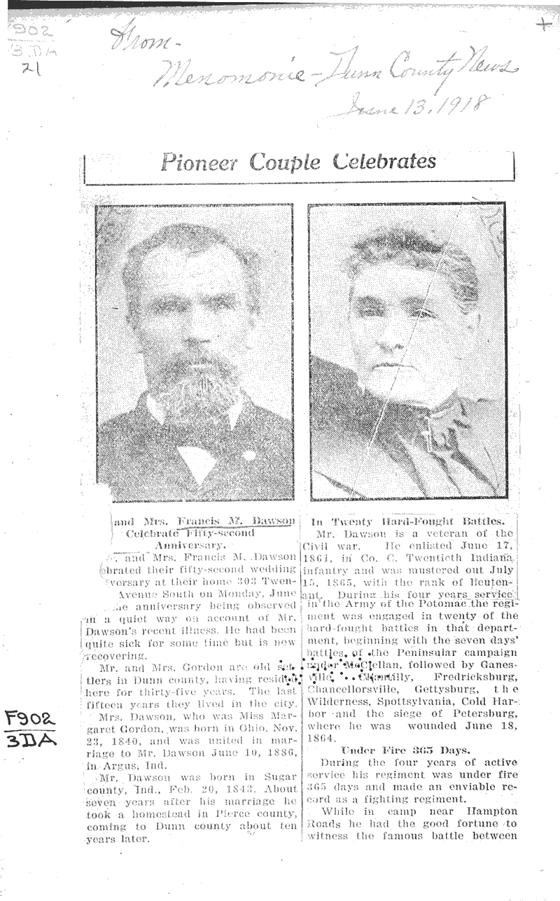 Pioneer couple celebrates | Newspaper Article/Clipping | Wisconsin ...