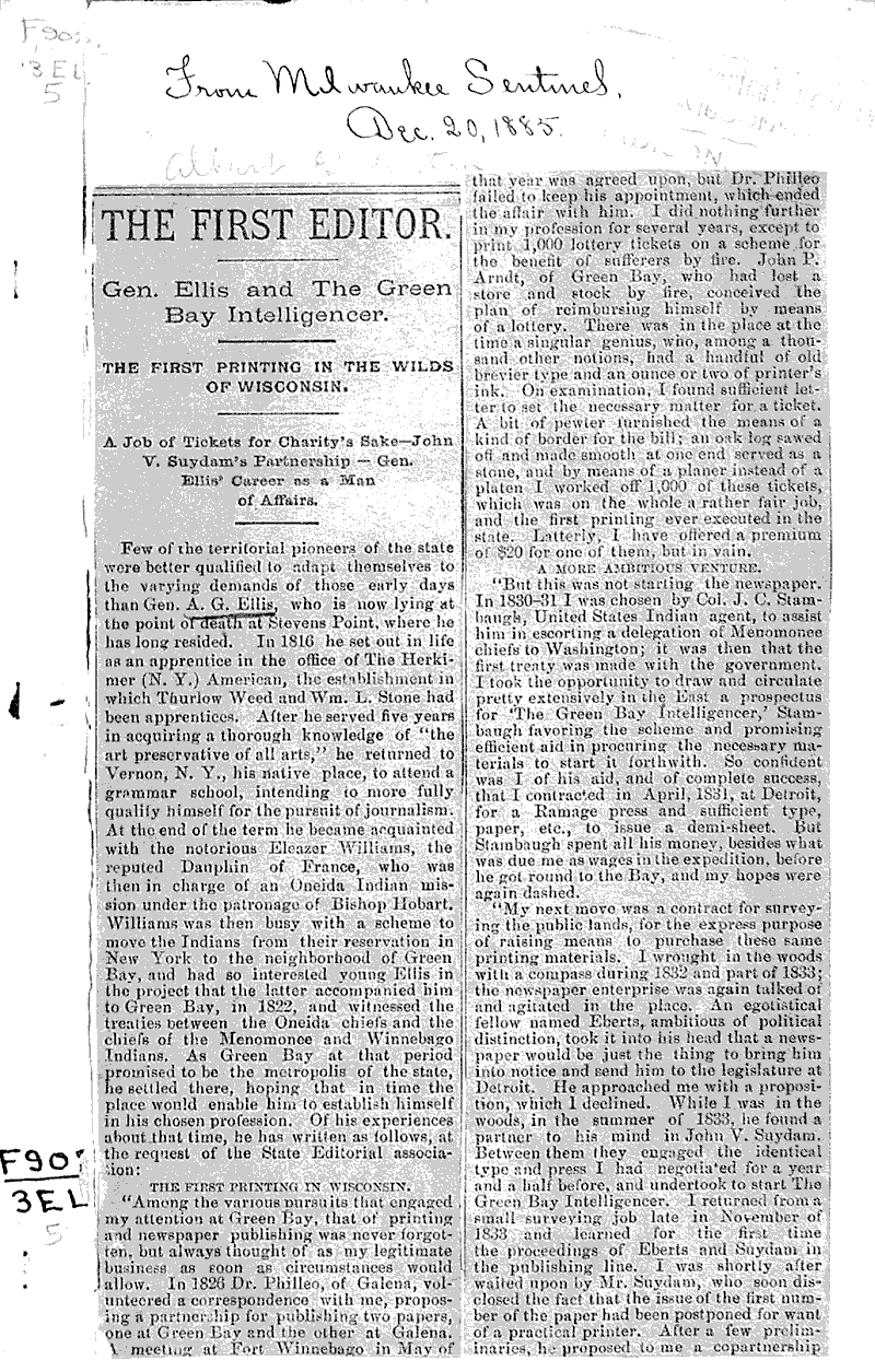 The first editor | Newspaper Article/Clipping | Wisconsin Historical ...