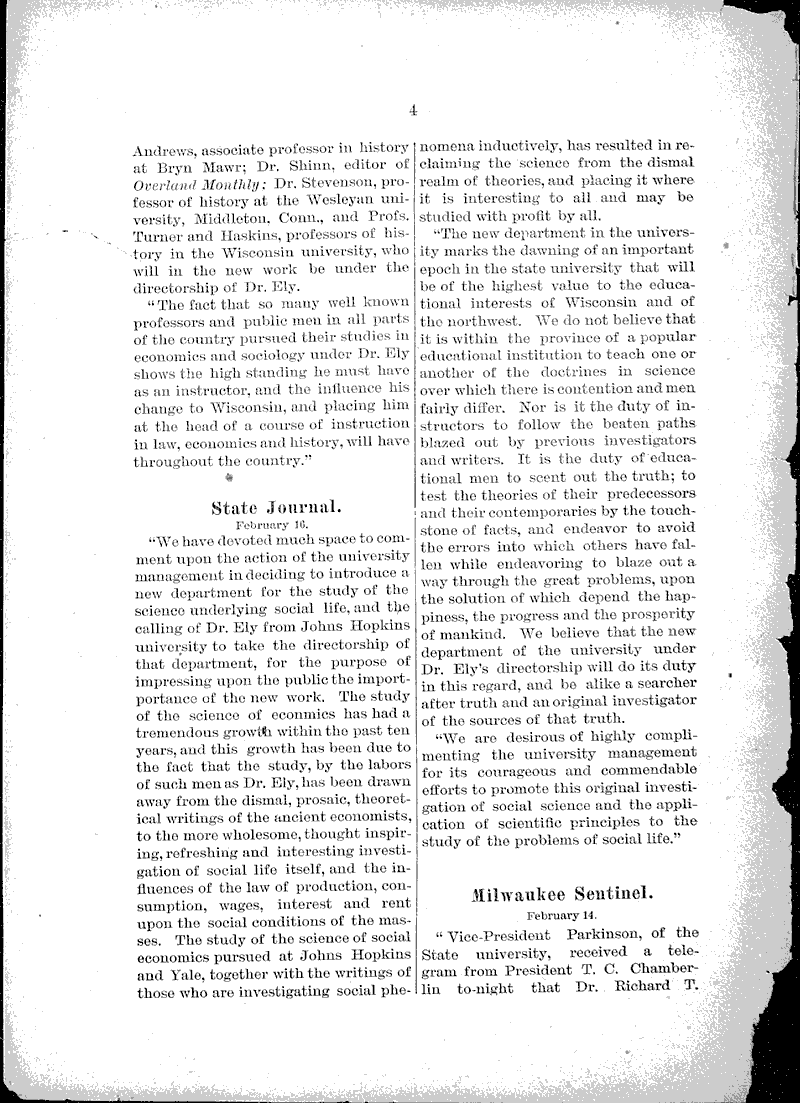 Extracts from press notices of the New School of Economics, History and ...