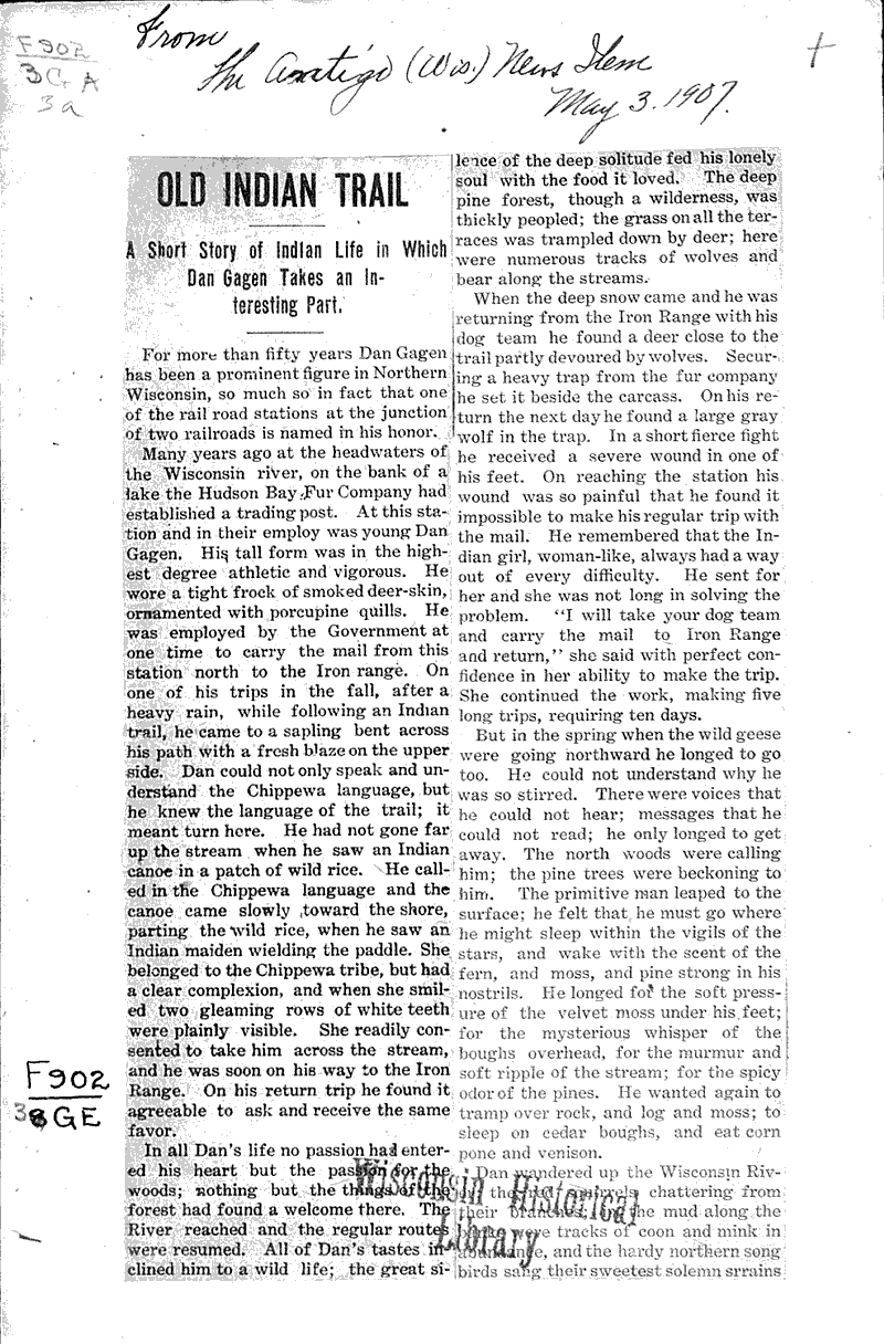 Old Indian trail | Newspaper Article/Clipping | Wisconsin Historical ...