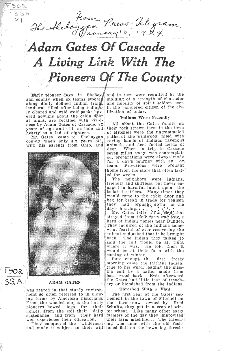 Adam gates of cascade a living link with the pioneers of the county ...