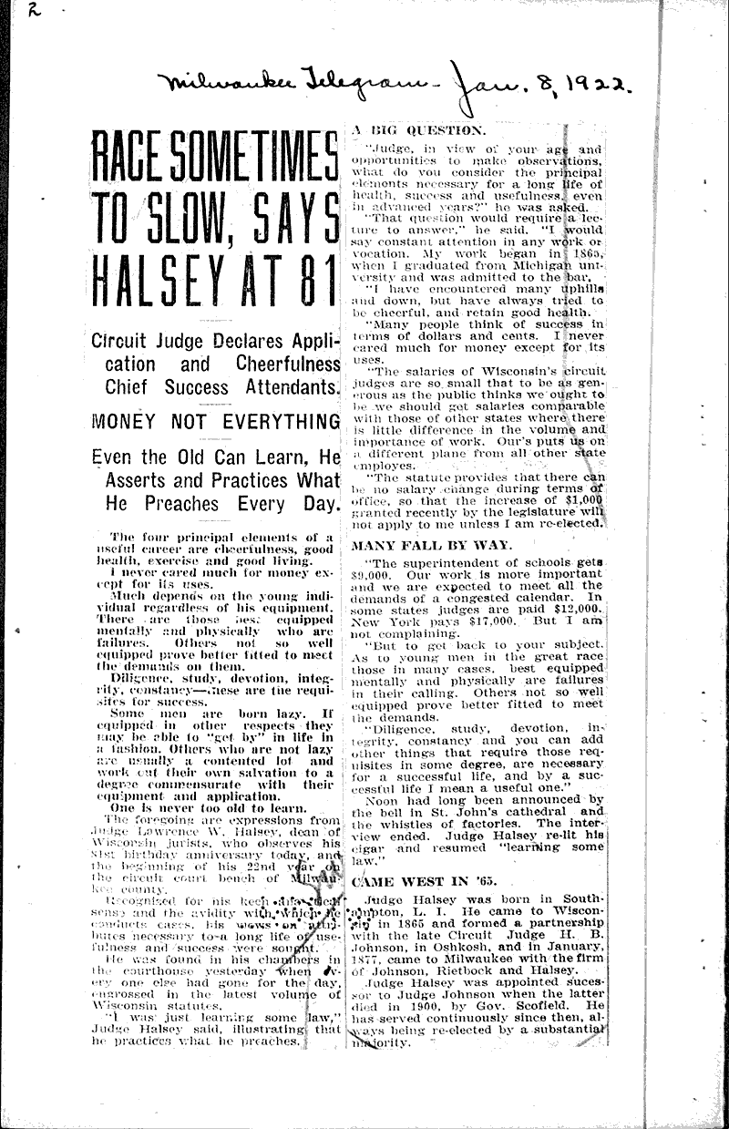 Race sometimes too slow, says Halsey at 81 | Newspaper Article/Clipping ...