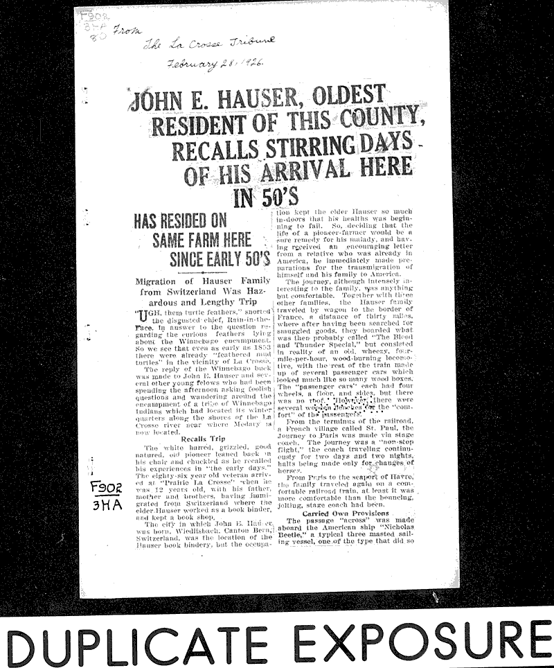 John e. hauser, oldest resident of this county, recalls stirring days ...