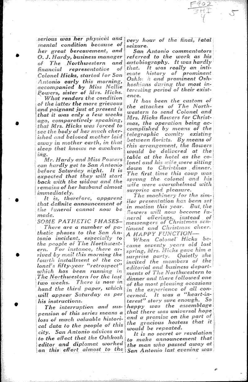 Col. John Hicks is dead | Newspaper Article/Clipping | Wisconsin ...