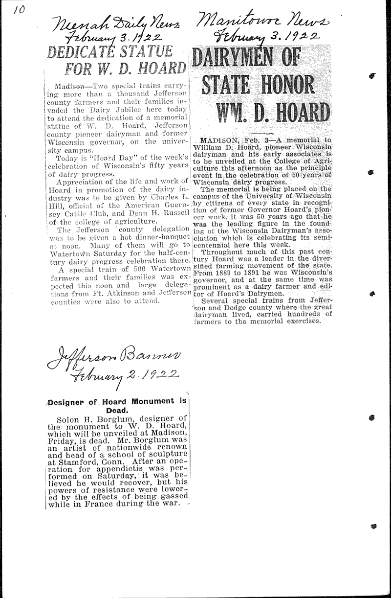 Dairymen of state honor Wm. D. hoard | Newspaper Article/Clipping ...