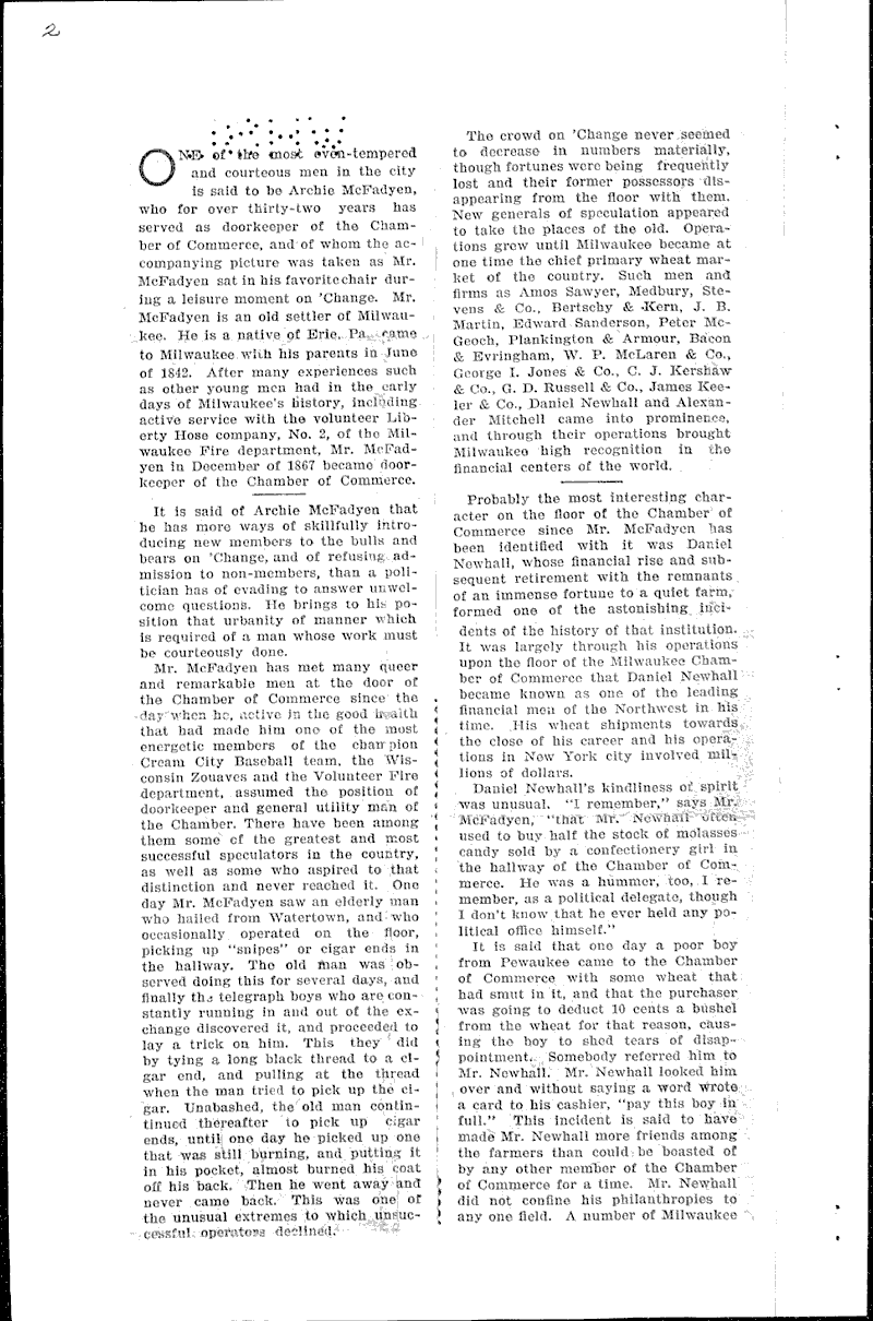 Archie mcfadyen, 32 years the doorkeeper on 'change | Newspaper Article ...