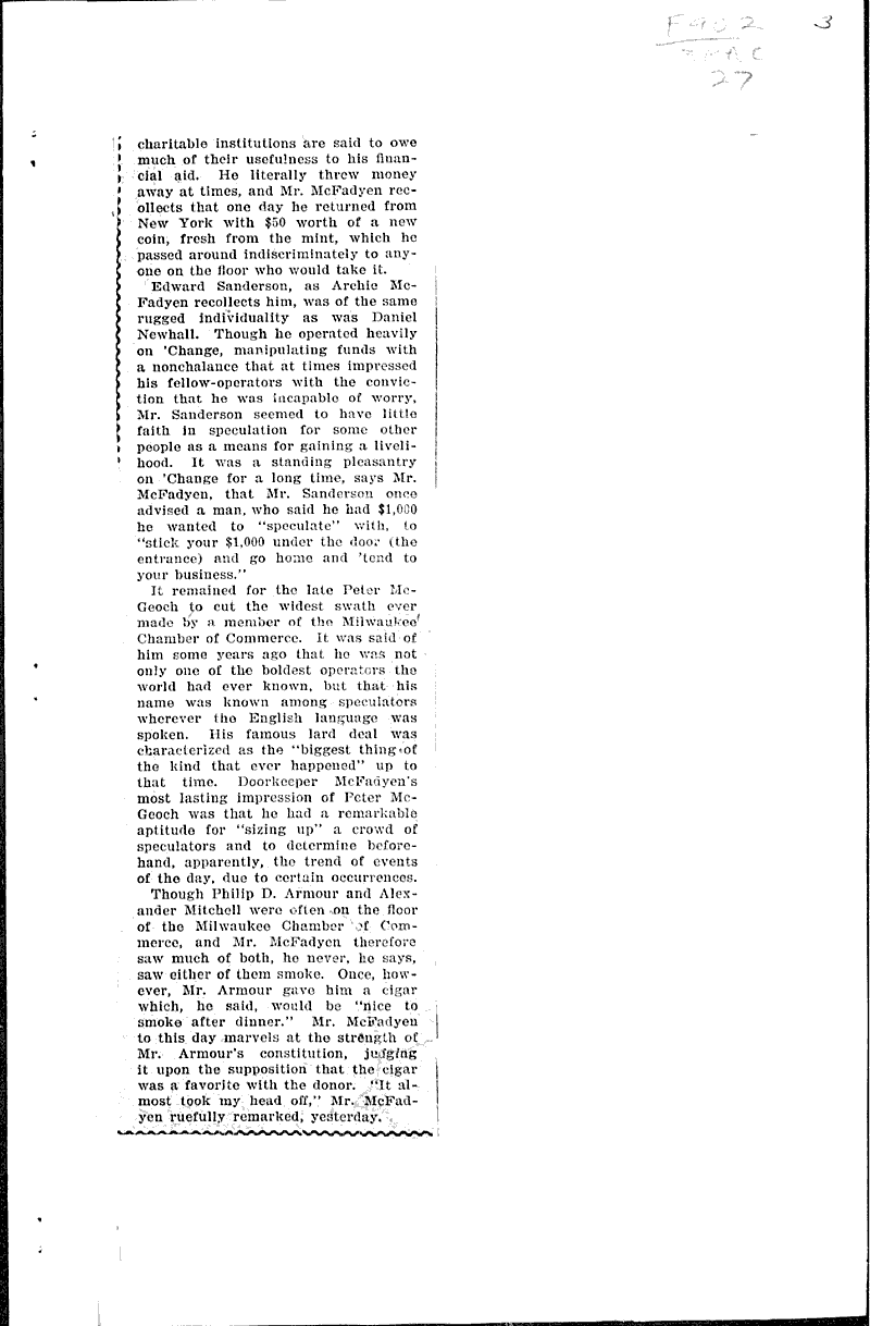 Archie mcfadyen, 32 years the doorkeeper on 'change | Newspaper Article ...