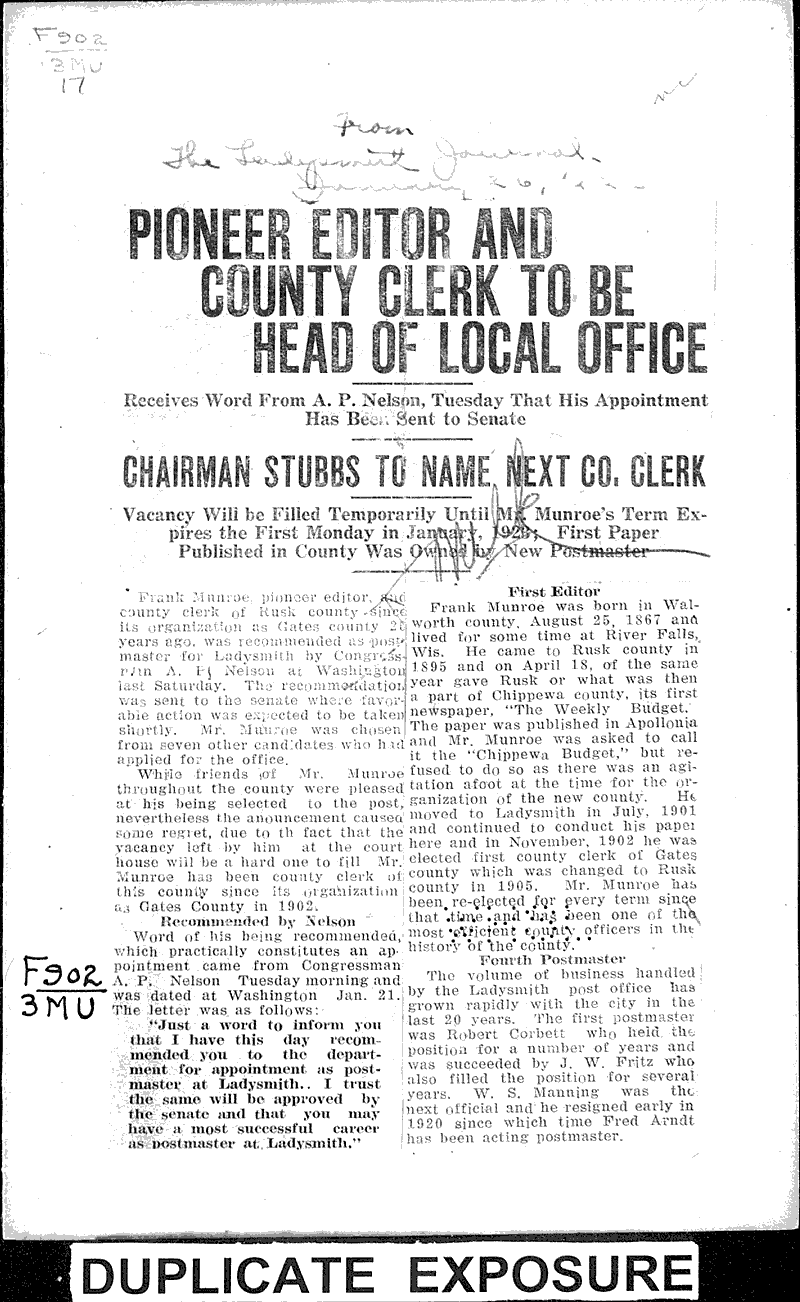 Pioneer editor and county clerk to be head of local office | Newspaper ...