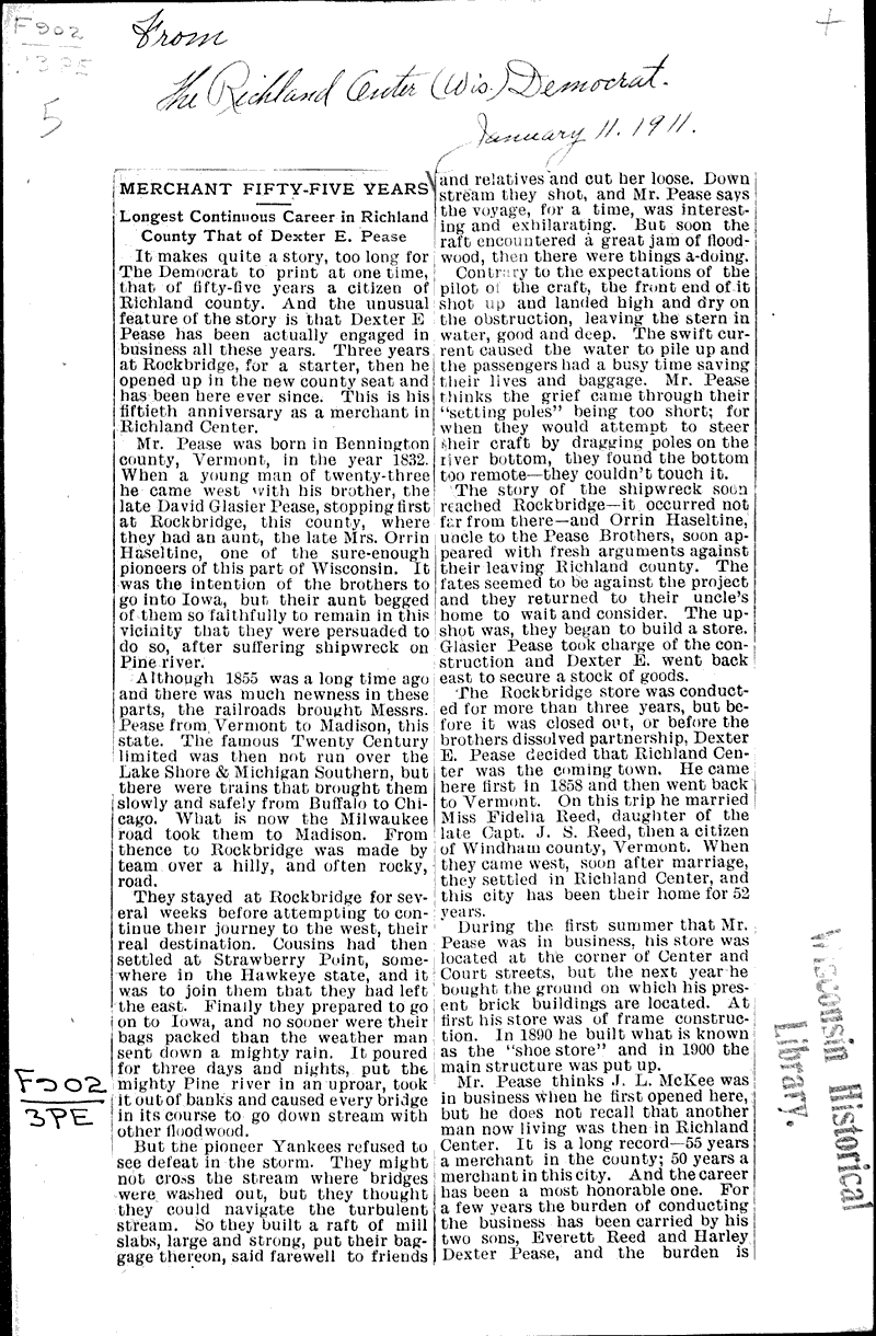 Merchant fifty-five years | Newspaper Article/Clipping | Wisconsin ...