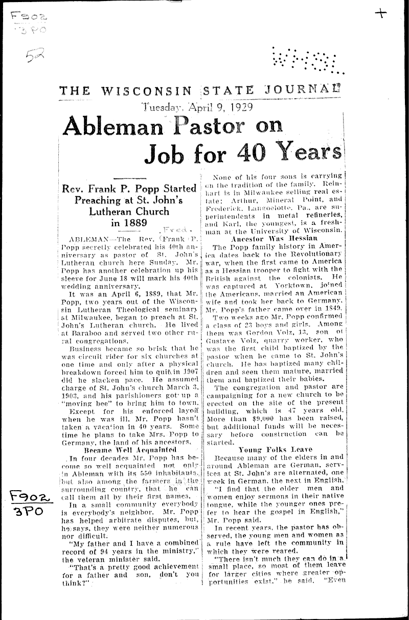 Ableman pastor on job for 40 years | Newspaper Article/Clipping ...