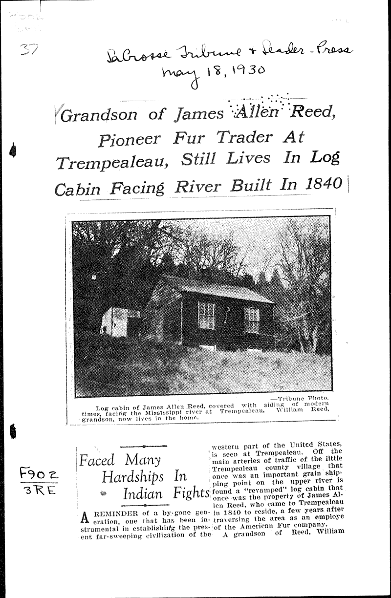 Grandson of James Allen Reed, pioneer fur trader at Trempeleau, still ...