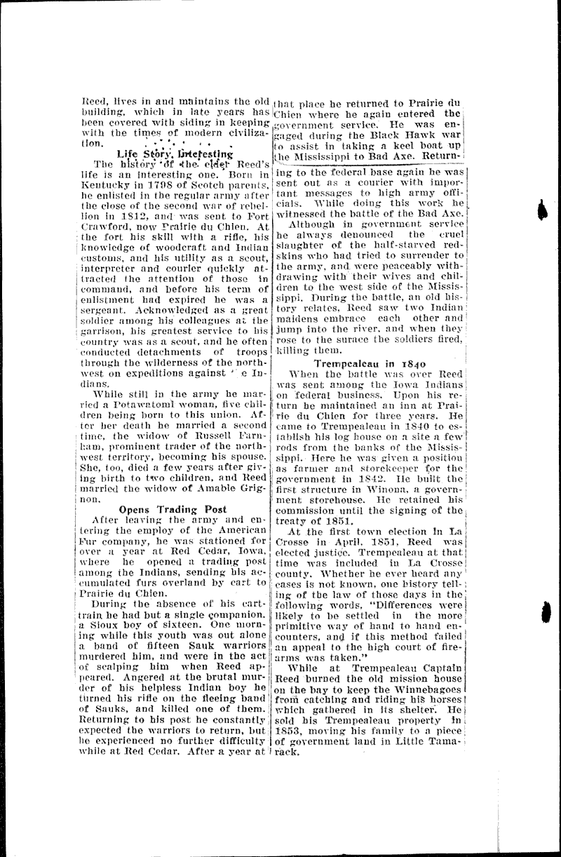 Grandson of James Allen Reed, pioneer fur trader at Trempeleau, still ...