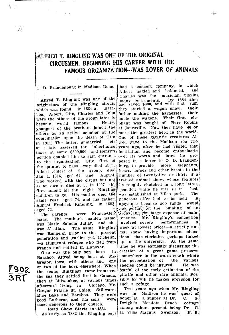 Alfred t. ringling was one of the original circusmen, beginning his ...