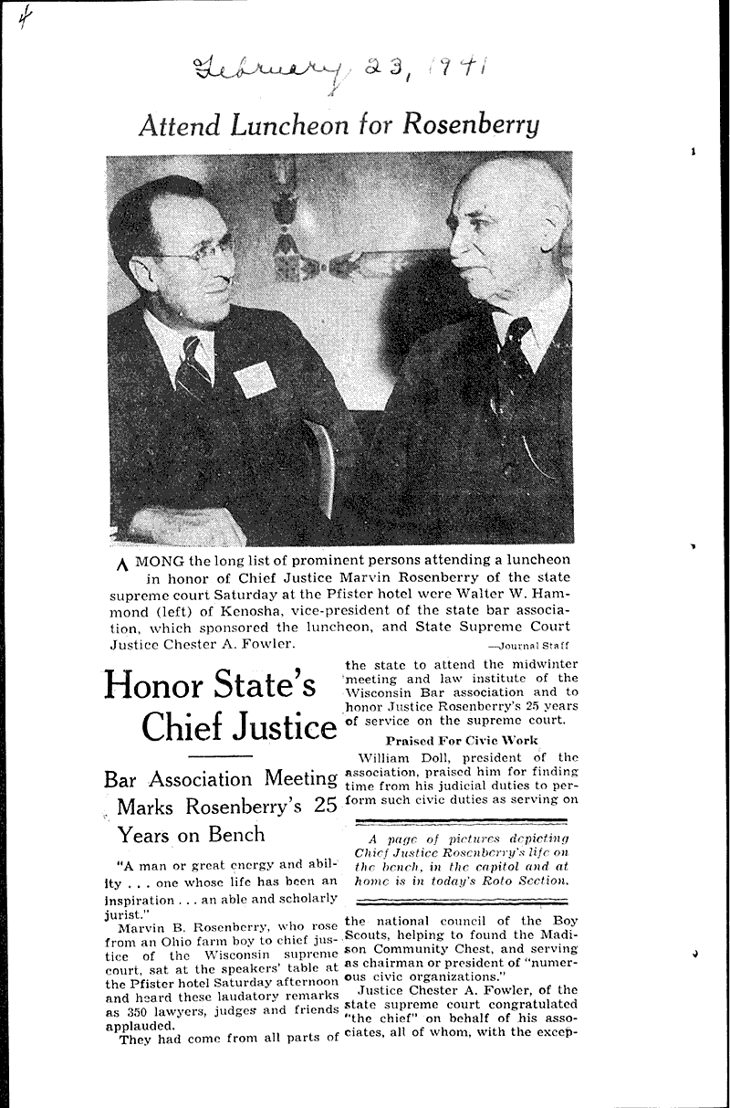 Attend luncheon for rosenberry | Newspaper Article/Clipping | Wisconsin ...