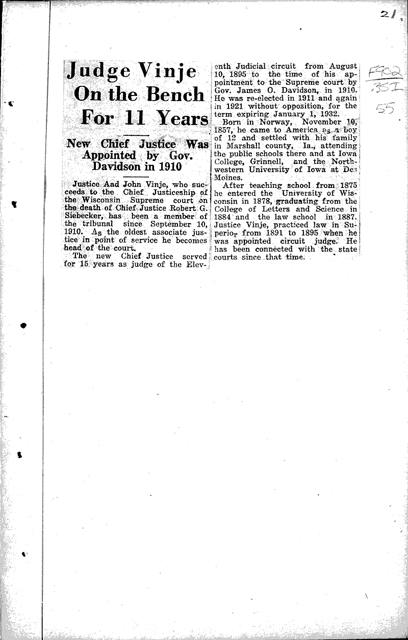 New chief justice | Newspaper Article/Clipping | Wisconsin Historical ...