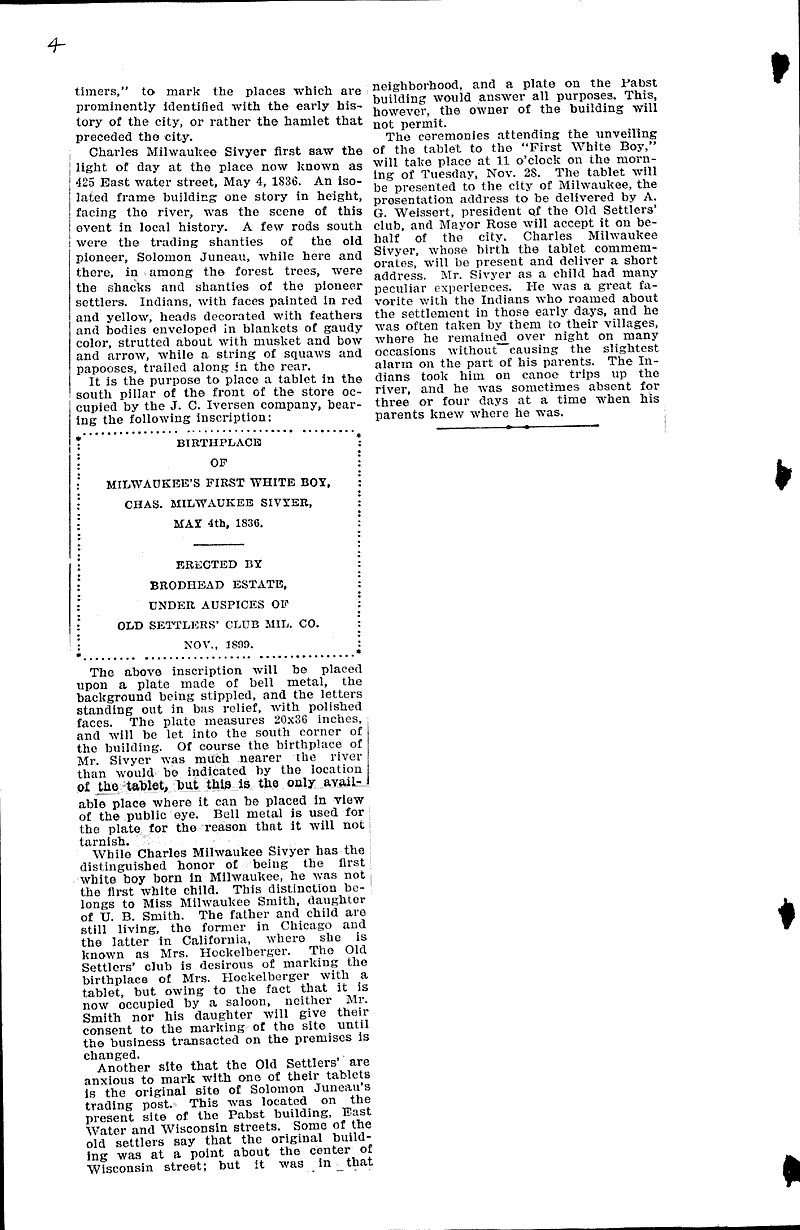 Historic spot marked by tablet | Newspaper Article/Clipping | Wisconsin ...