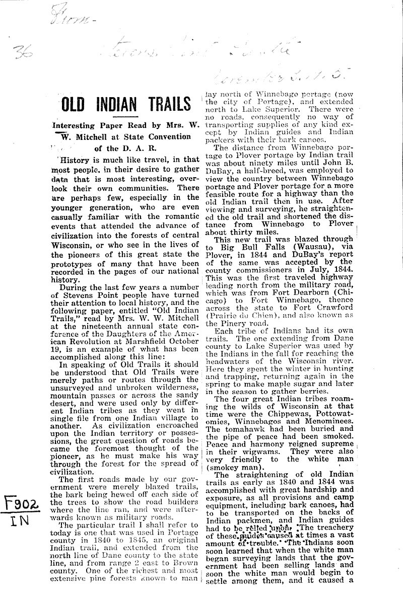 Old Indian trails | Newspaper Article/Clipping | Wisconsin Historical ...