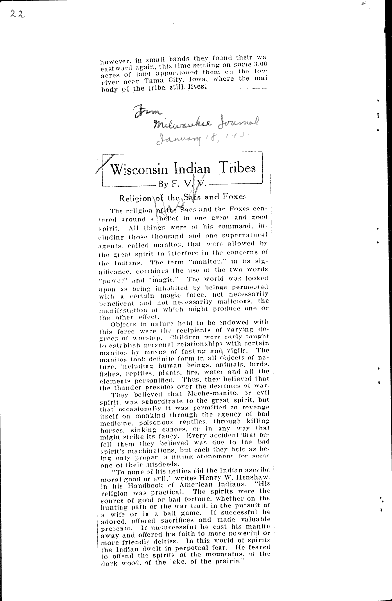 Wisconsin Indian tribes | Newspaper Article/Clipping | Wisconsin ...