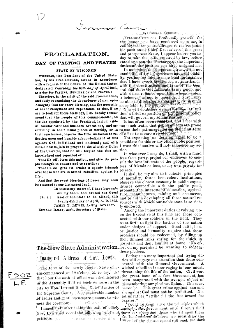 Proclamation | Newspaper Article/Clipping | Wisconsin Historical Society