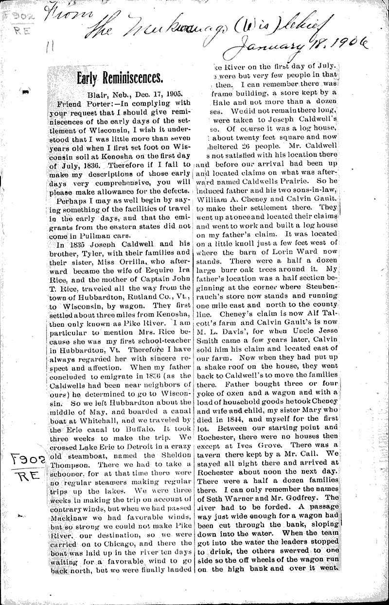 Early reminiscences | Newspaper Article/Clipping | Wisconsin Historical ...