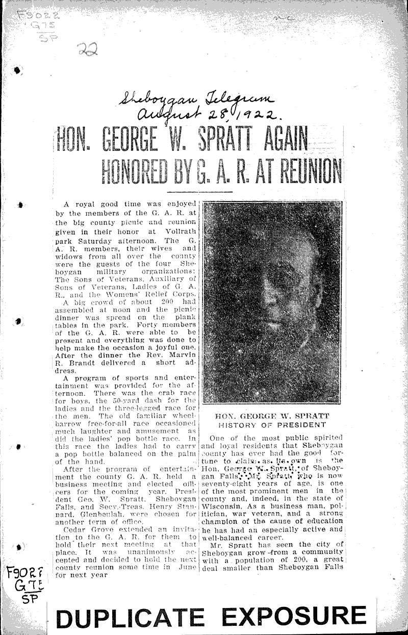 Hon. George W. Spratt again honored by G.A.R. at reunion | Newspaper ...