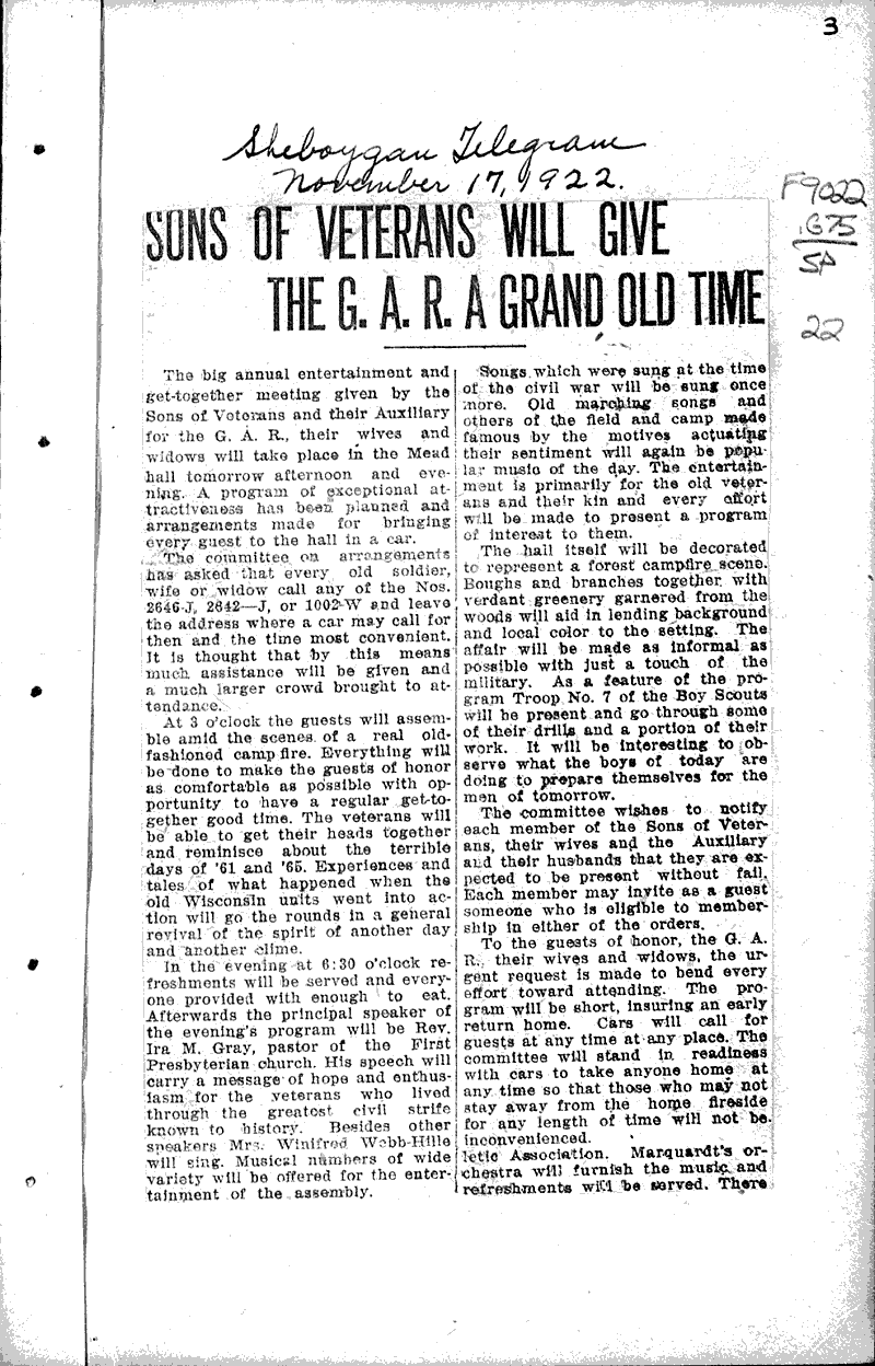 Hon. George W. Spratt again honored by G.A.R. at reunion | Newspaper ...