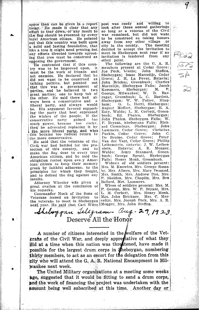 Hon. George W. Spratt again honored by G.A.R. at reunion | Newspaper ...