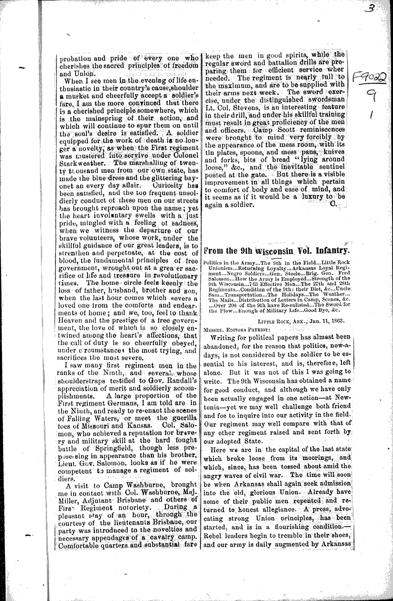 From the 9th Wisconsin Vol. Infantry | Newspaper Article/Clipping ...