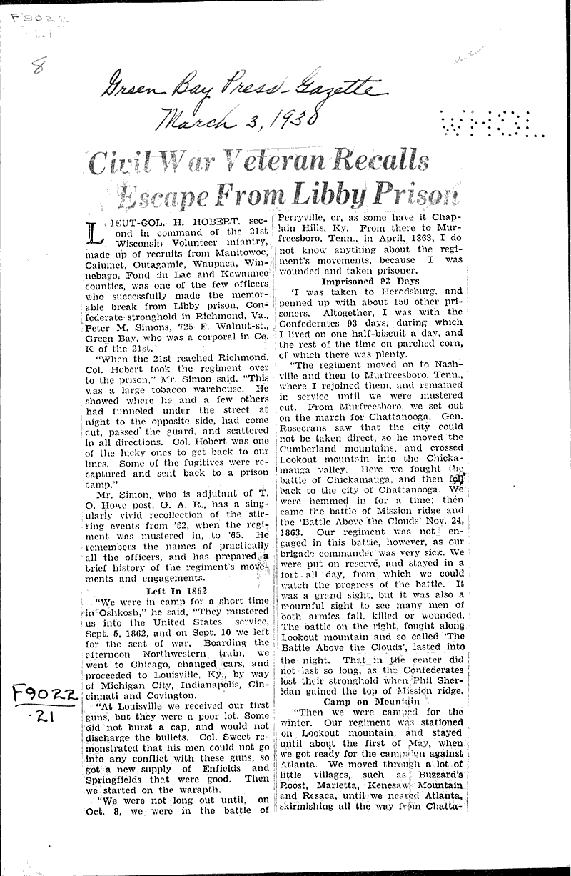 Civil War veteran recalls escape from Libby prison | Newspaper Article ...