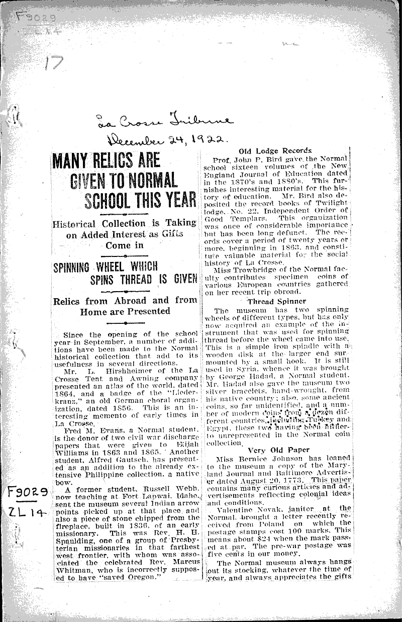 Many relics are given to Normal | Newspaper Article/Clipping ...