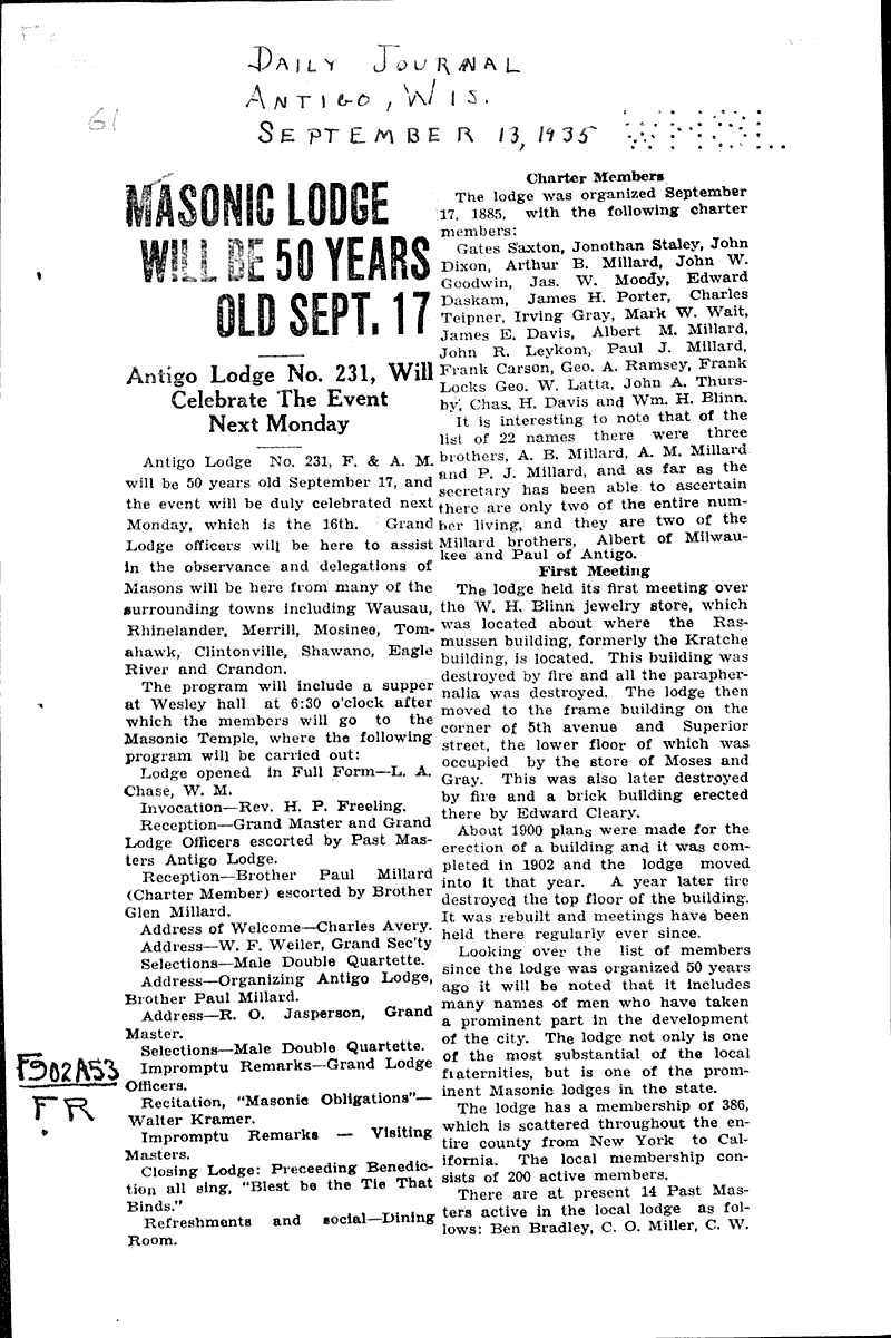 Masonic lodge will be 50 years old Sept. 17 | Newspaper Article ...