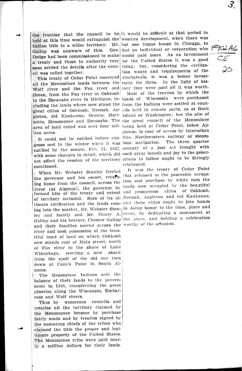 Will celebrate Treaty of Cedar Point near Appleton | Newspaper Article ...