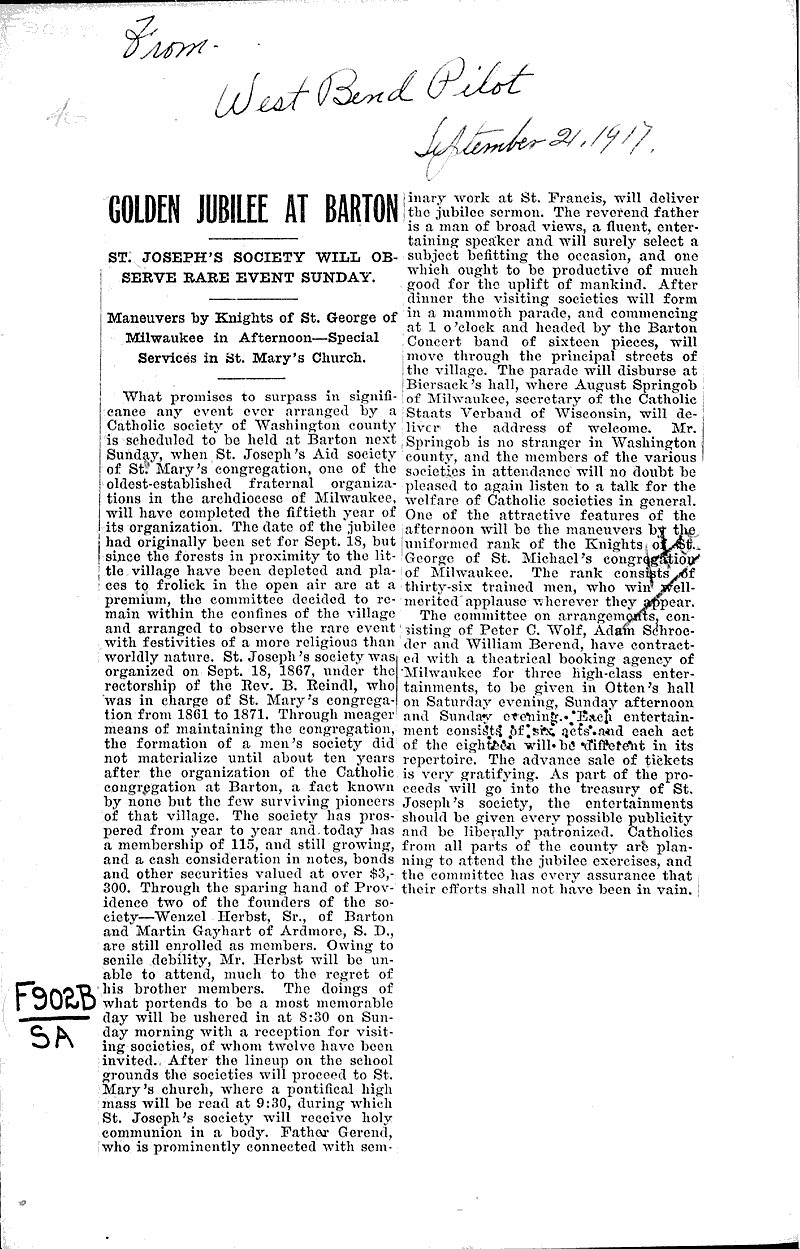 Golden jubilee at Barton | Newspaper Article/Clipping | Wisconsin ...