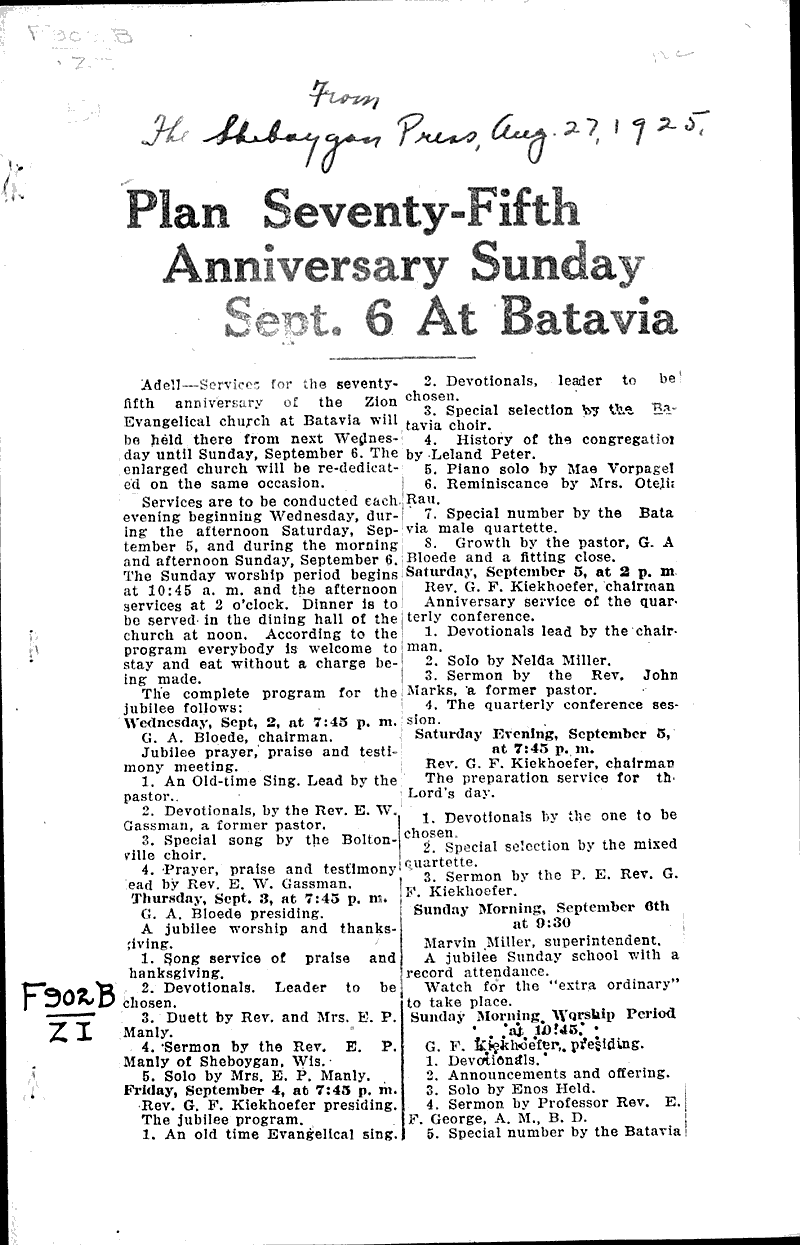 Plan seventy-fifth anniversary Sunday Sept. 6 at Batavia | Newspaper ...