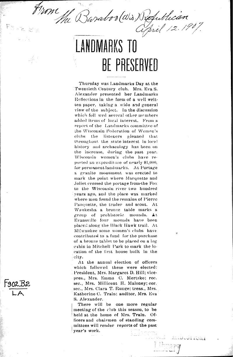 Landmarks to be preserved | Newspaper Article/Clipping | Wisconsin ...