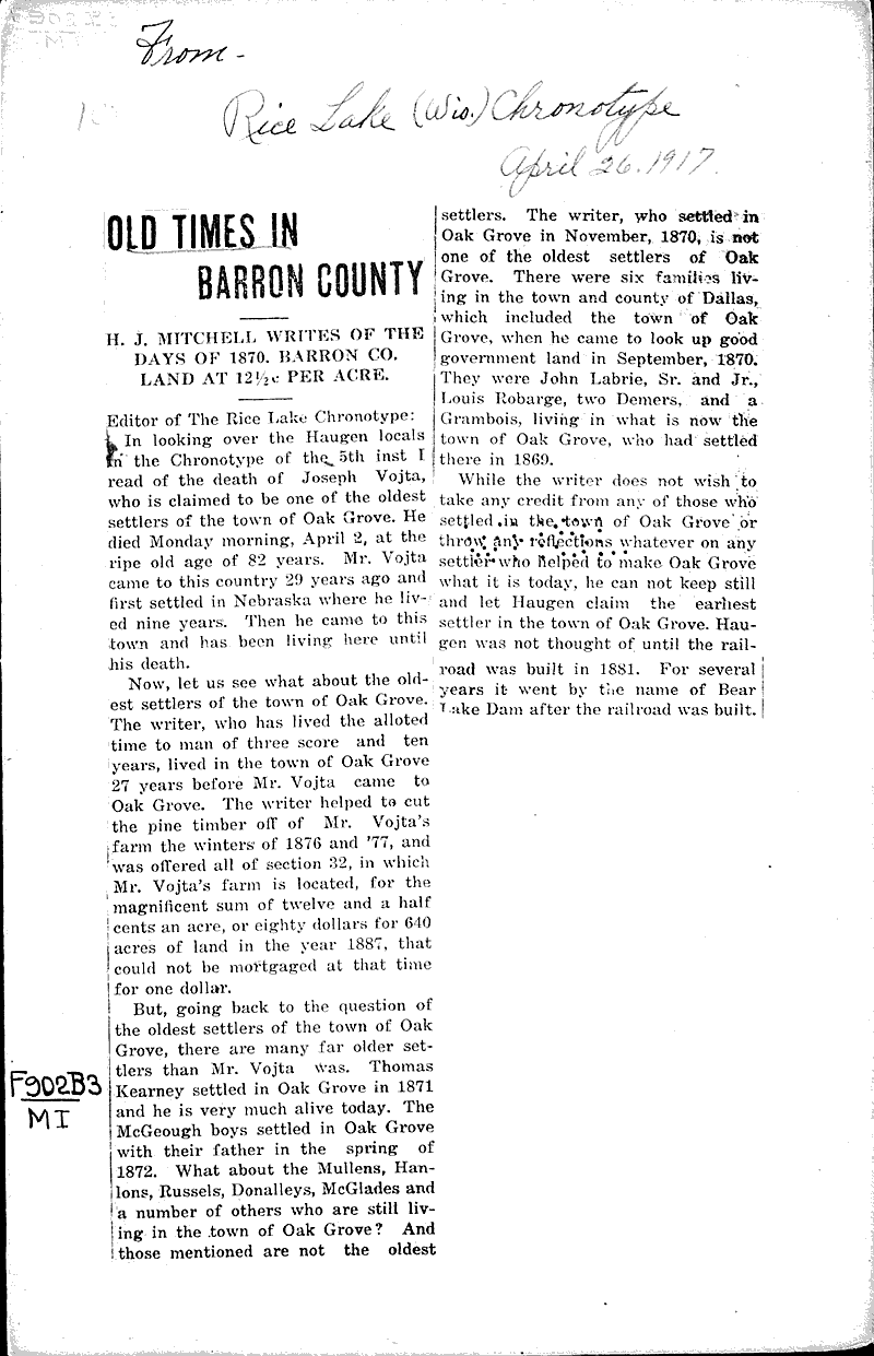 Old times in barron county | Newspaper Article/Clipping | Wisconsin ...