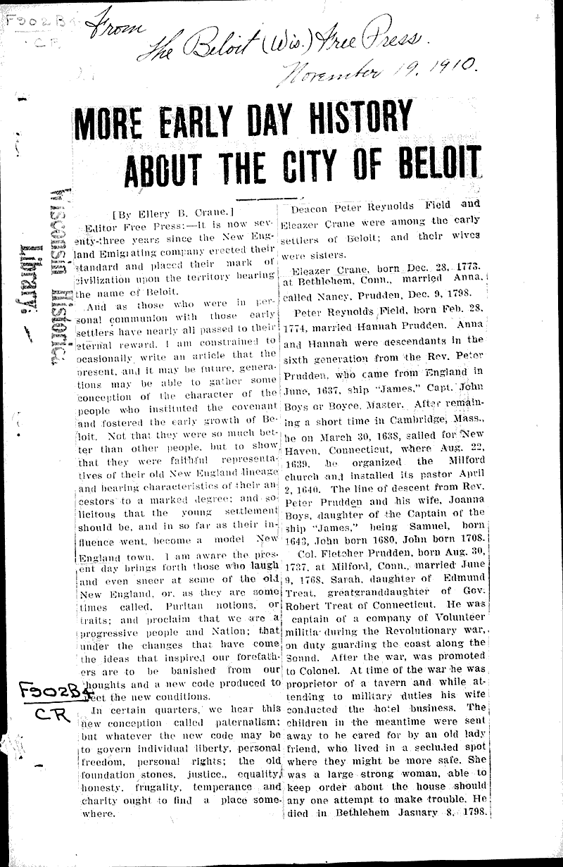 More early day history about the city of Beloit | Newspaper Article ...