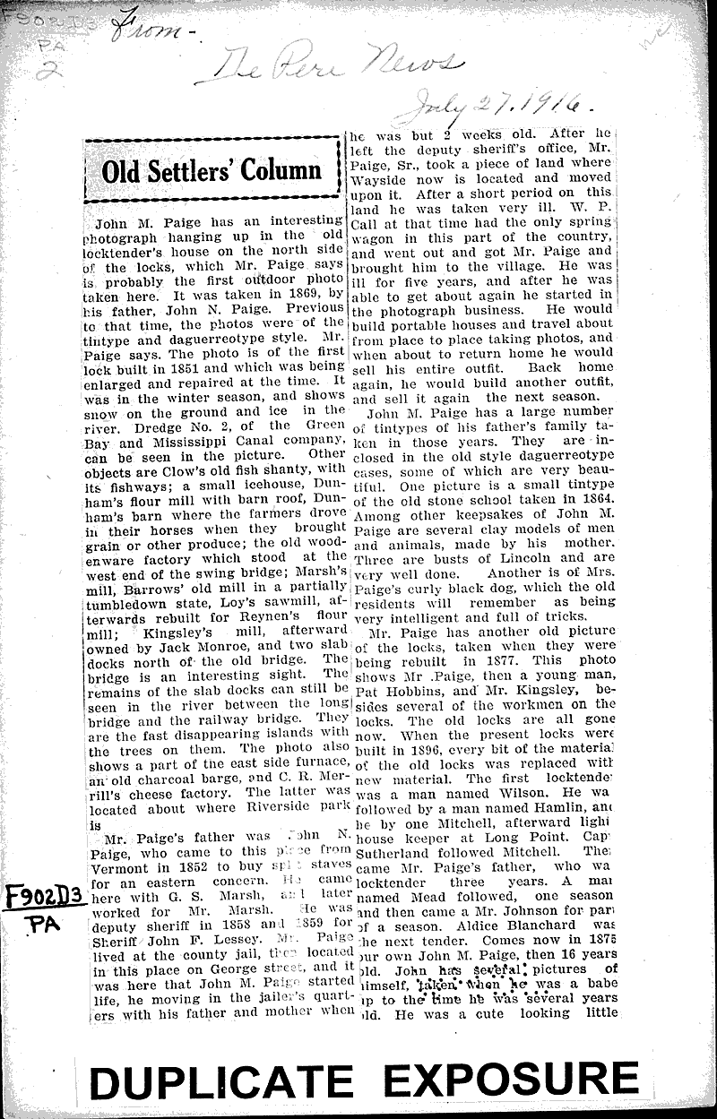 Old settler's column | Newspaper Article/Clipping | Wisconsin ...