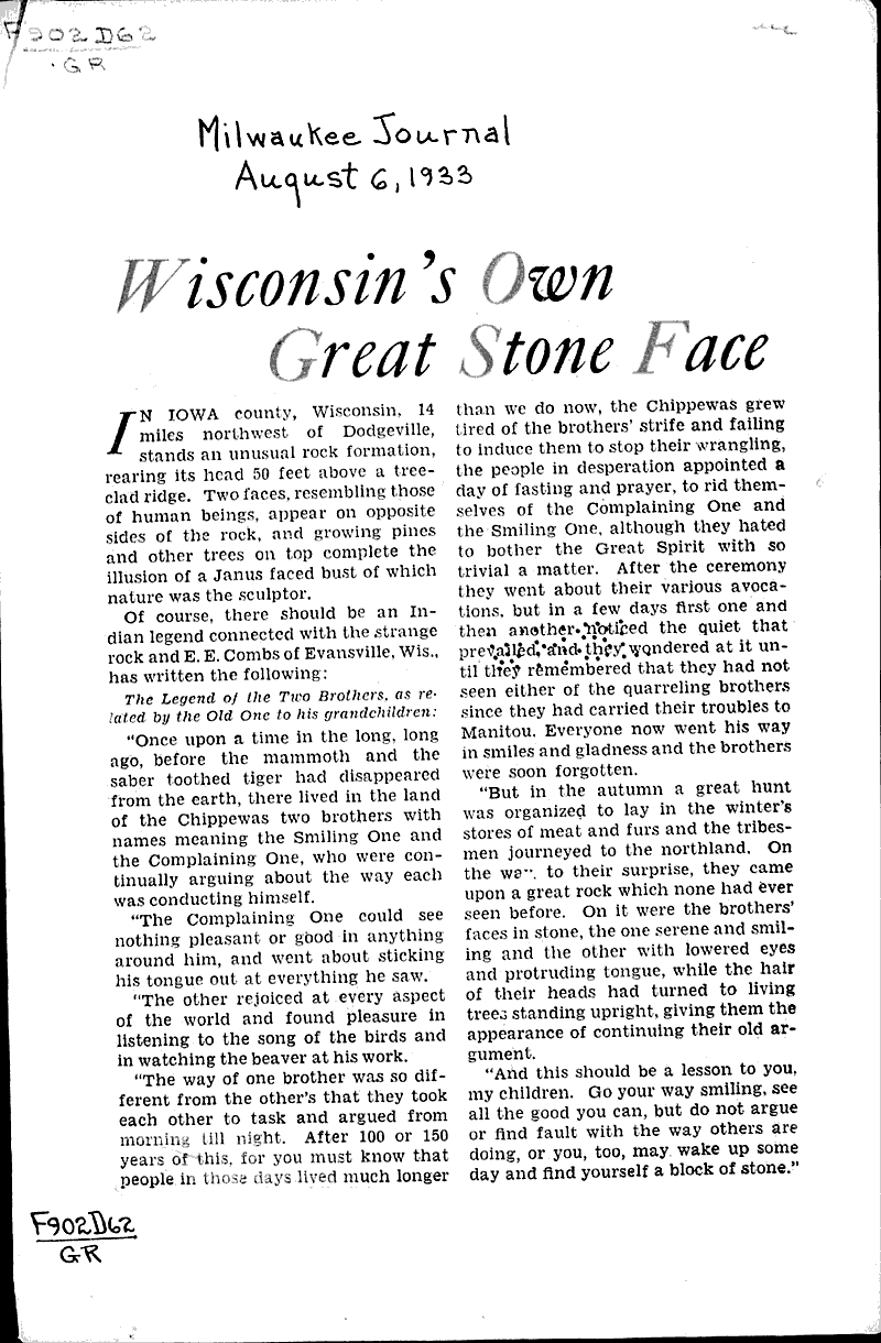 Wisconsin's own great stone face | Newspaper Article/Clipping ...