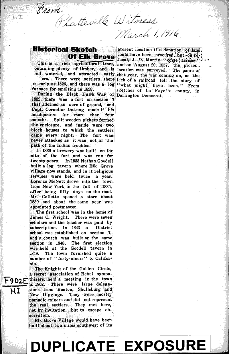 Historical sketch of Elk Grove | Newspaper Article/Clipping | Wisconsin ...