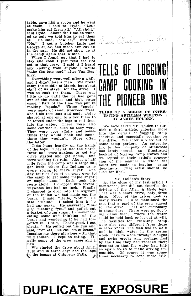 Tells of logging camp in the pioneer days | Newspaper Article/Clipping ...
