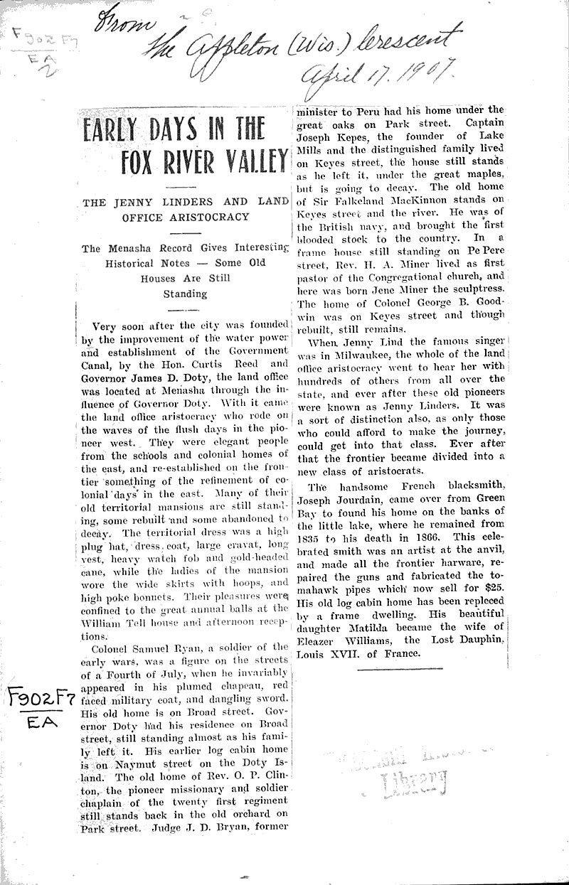 Early days in the Fox River Valley | Newspaper Article/Clipping ...