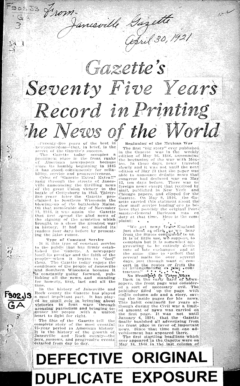 Gazette's seventy five years record in printing the news of the world ...